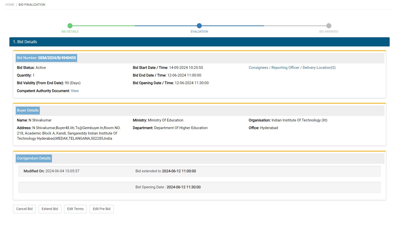 Tenders Details | IIT Hyderabad